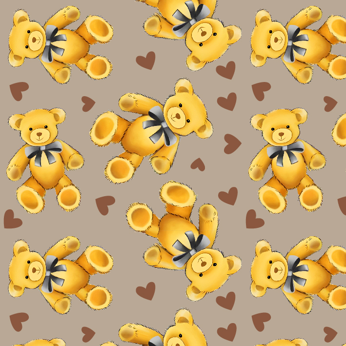 BRUSH ESTAMPADO OSITOS DE PELUCHE FONDO CAFE CON CORAZONES | BRAVOS